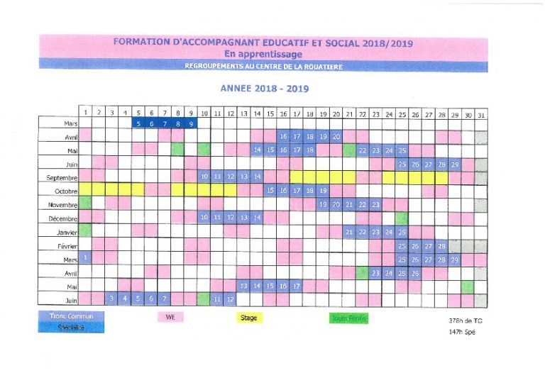 calendrier APPRENTISSAGE