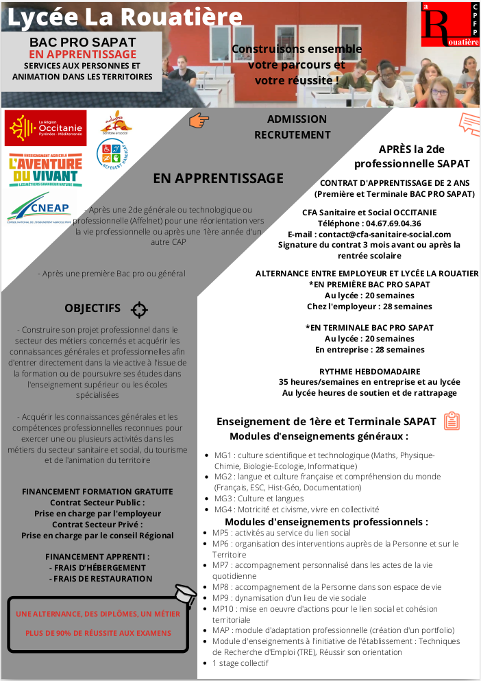 Bac Pro SAPAT Apprentissage